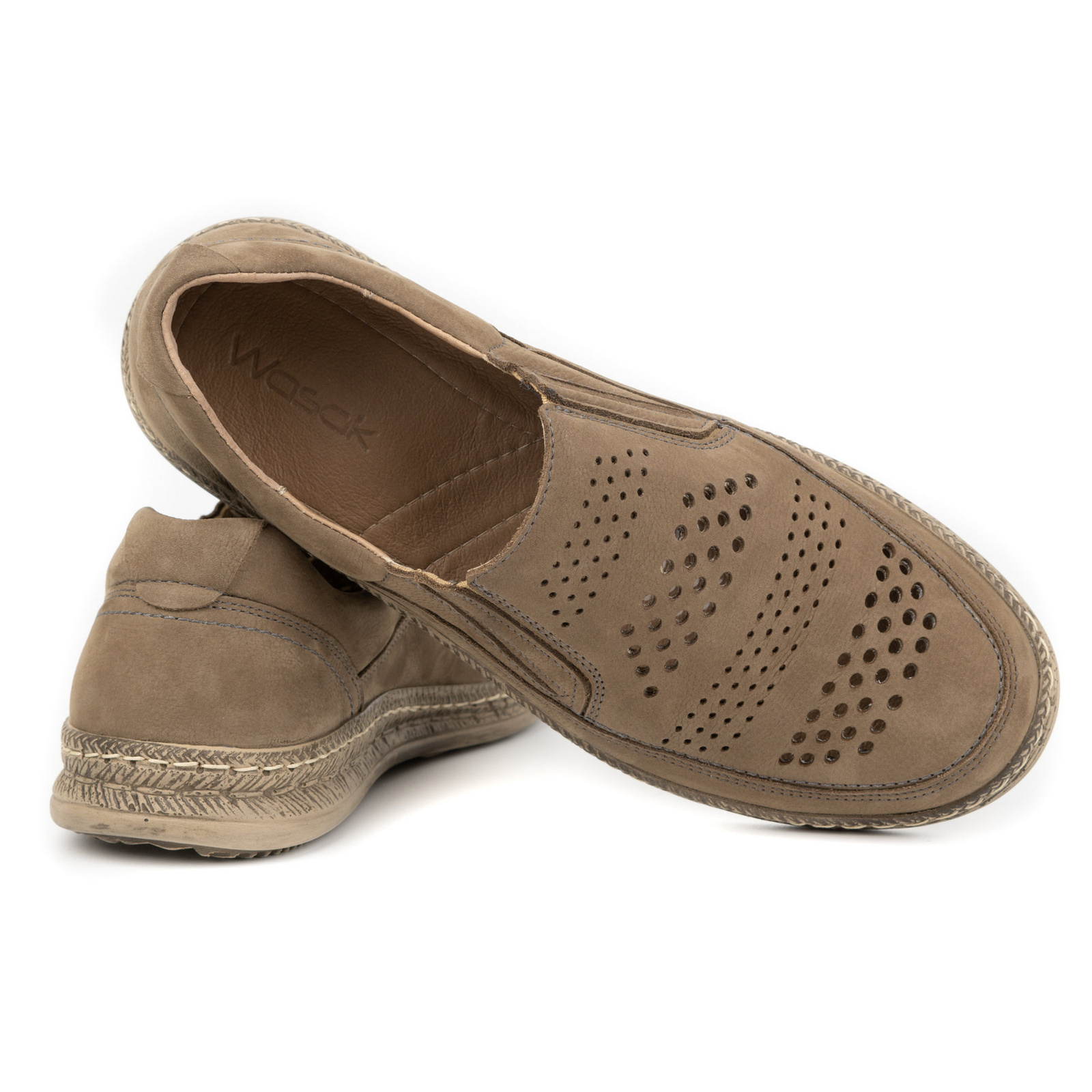 Buty męskie na lato skórzane 0116W brąz - Buty Olivier