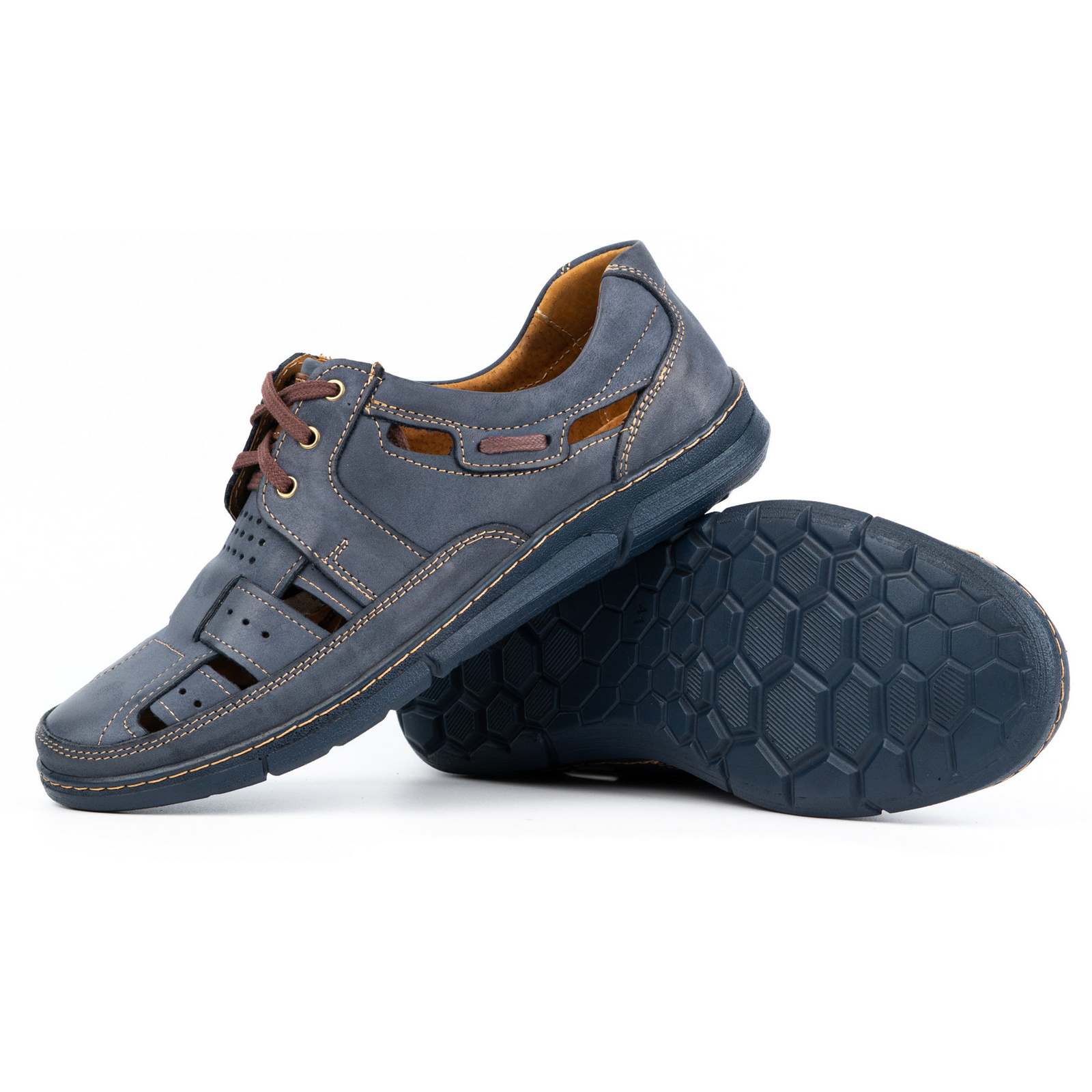 Buty męskie na lato ażurowe 600 granatowe - Buty Olivier