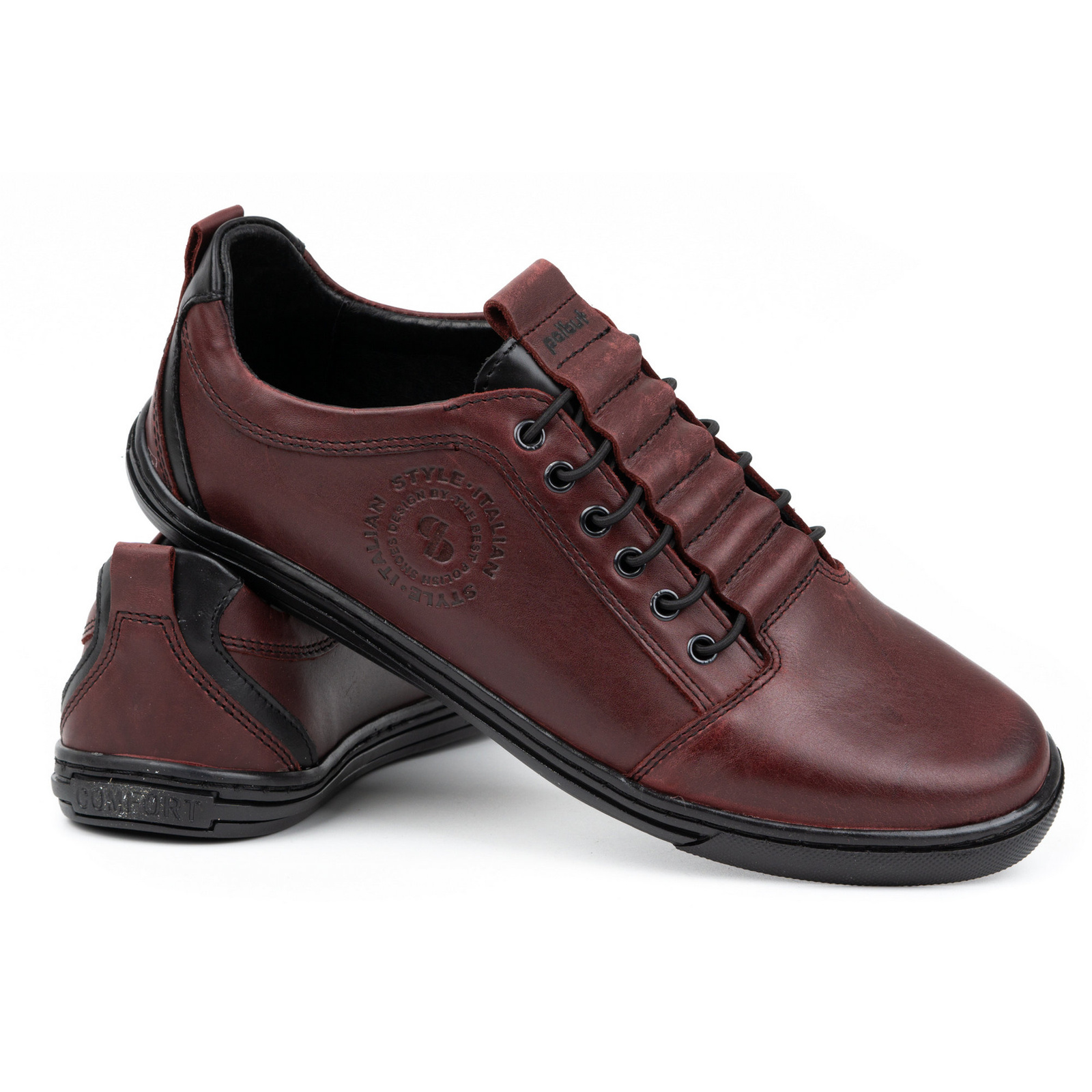 Buty męskie skórzane casual 2121/2 bordowe - Buty Olivier